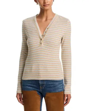 Veronica Beard Faelan Henley Top - Rust Multi