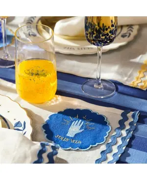 ZSA ZSA ZSU Nilufer 4 Pcs Digital Printed Overlocked Embroidered 100% Cotton Coaster Set, 5.12 X 5.12