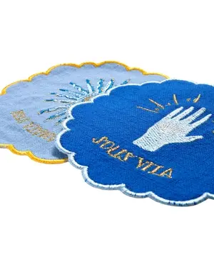 ZSA ZSA ZSU Nilufer 4 Pcs Digital Printed Overlocked Embroidered 100% Cotton Coaster Set, 5.12 X 5.12