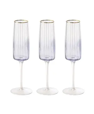 ZSA ZSA ZSU Ribbed Flute Champagne Glass, Set Of 3 - Clear