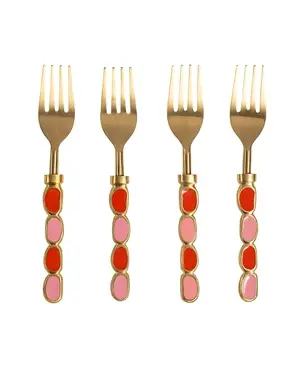 ZSA ZSA ZSU Rampur Set Of 4 Steel Dessert Fork Set, 5.91 X 0.79 X 0.12 - Gold