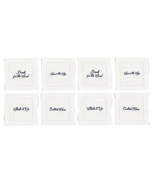 ZSA ZSA ZSU Prusa 4pcs Embroidered 100% Polyester Cocktail Napkin 8 Pcs Set, 6 X 6 - White