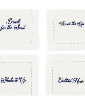 ZSA ZSA ZSU Prusa 4pcs Embroidered 100% Polyester Cocktail Napkin 8 Pcs Set, 6 X 6