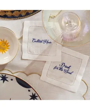 ZSA ZSA ZSU Prusa 4pcs Embroidered 100% Polyester Cocktail Napkin 8 Pcs Set, 6 X 6