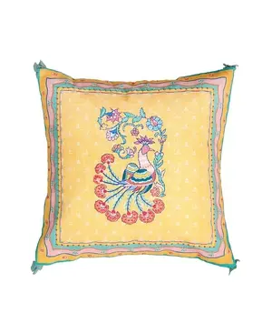 ZSA ZSA ZSU Ghuni Tasseled Embroidered Cotton Cushion, 19.6 X 19.6 - Yellow
