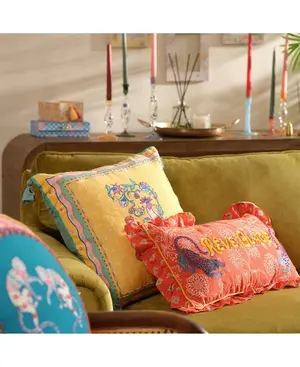 ZSA ZSA ZSU Ghuni Tasseled Embroidered Cotton Cushion, 19.6 X 19.6