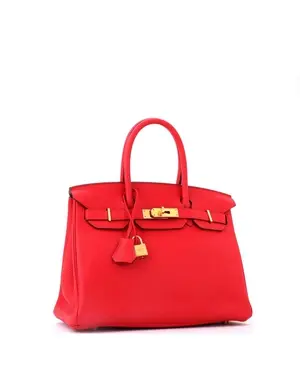 Hermès Birkin 30 Handbag Red Clemence With Gold Hardware