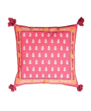 ZSA ZSA ZSU Ghuni Tasseled Embroidered Cotton Cushion, 20 X 20 - Pink