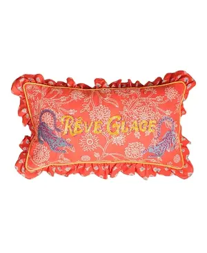 ZSA ZSA ZSU Ghuni Ruffle Detail Cotton Cushion, 22 X 12 - Orange