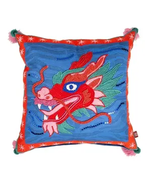 ZSA ZSA ZSU Ghuni Tasseled Embroidered Cotton Cushion, 19.6 X 19.6 - Navy