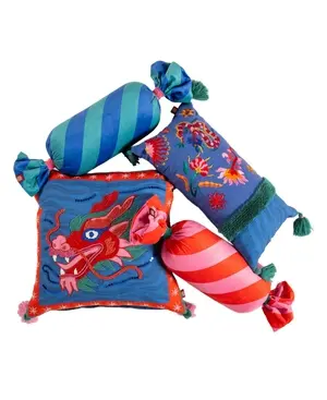 ZSA ZSA ZSU Ghuni Tasseled Embroidered Cotton Cushion, 19.6 X 19.6