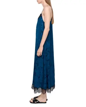 Zadig&Voltaire Respa Jacquard Horses Silk Maxi Dress With Lace Trim