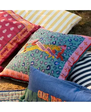 ZSA ZSA ZSU Ghuni Tasseled Embroidered Cotton Cushion, 19.69 X 19.69