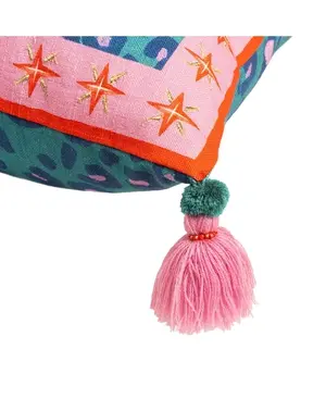 ZSA ZSA ZSU Ghuni Tasseled Embroidered Cotton Cushion, 19.69 X 19.69