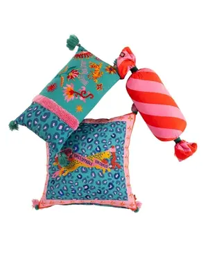 ZSA ZSA ZSU Ghuni Tasseled Embroidered Cotton Cushion, 19.69 X 19.69