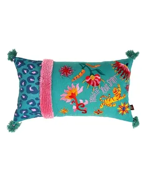 ZSA ZSA ZSU Ghuni Tasseled Embroidered Cotton Cushion, 21.65 X 11.81 - Blue
