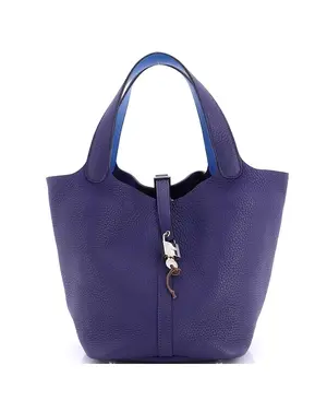 Hermès Mm Eclat Picotin Lock Bag Clemence - Blue