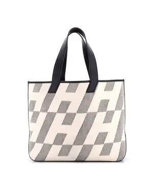 Hermès 40 Cabas H En Biais Tote Canvas With Leather - Black