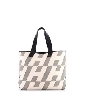 Hermès 40 Cabas H En Biais Tote Canvas With Leather