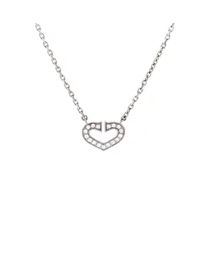 CARTIER C Heart De Pendant Necklace 18k Gold With Pave Diamonds, 15.5 - White