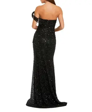 Mac Duggal Petite Sequin Gown With Sculptural Off-shoulder Detail