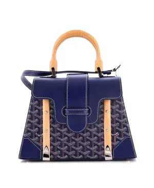Goyard Pm Saigon Top Handle Bag Coated Canvas With Leather - Blue