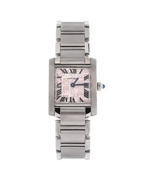 CARTIER 160 Limited Edition Tank Francaise Quartz Watch In Stainless Steel 20mm - Dial Color: Pink