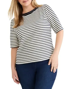 NIC+ZOE Embroidered Boat Neck Top