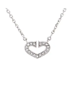 CARTIER C Heart De Pendant Necklace 18k Gold With Pave Diamonds, 16 - White