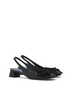 LANVIN Heeled Slingback Ballerina In Leather - Black