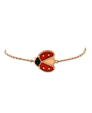 VAN CLEEF & ARPELS Lucky Spring Open Wings Ladybug Bracelet 18k Rose Gold With Carnelian And Onyx - Pink