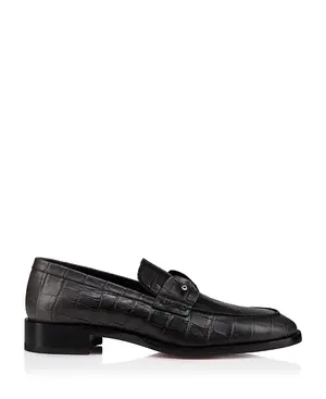 CHRISTIAN LOUBOUTIN Chambelimoc Crocodile-embossed Calfskin Loafers - Phantom Grey