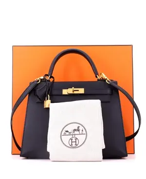 Hermès Kelly 28 Handbag Black Epsom With Gold Hardware - Noir