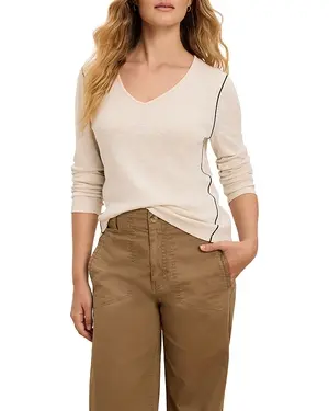 NIC+ZOE Contrast Stitch Long Sleeve Tee - Coconut