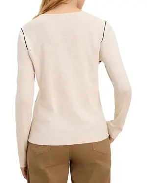 NIC+ZOE Contrast Stitch Long Sleeve Tee - Coconut
