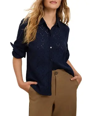 NIC+ZOE Knit Eyelet Shirt - Dark Indigo
