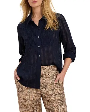 NIC+ZOE Chiffon Jacquard Tuxedo Shirt - Dark Indigo
