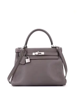 Hermès Kelly 28 Handbag Grey Clemence With Palladium Hardware Etain