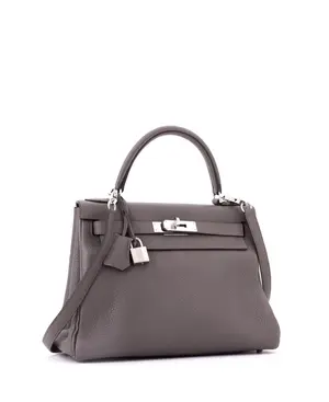 Hermès Kelly 28 Handbag Grey Clemence With Palladium Hardware - Etain
