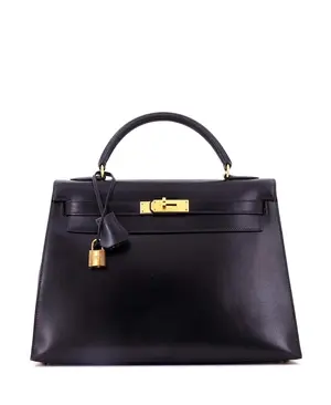 Hermès Kelly 32 Handbag Black Box Calf With Gold Hardware Noir