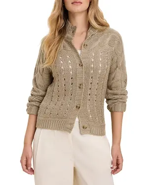 NIC+ZOE Cable Knit Mock Neck Cardigan - Malt