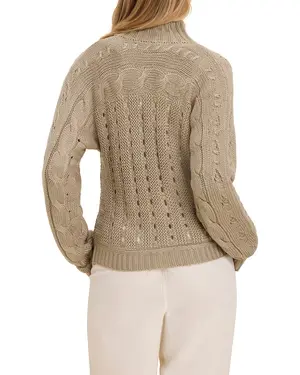 NIC+ZOE Cable Knit Mock Neck Cardigan - Malt