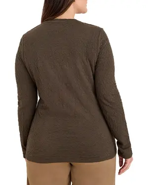 NIC+ZOE Crinkle Knit Long Sleeve Top - Kelp