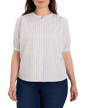 NIC+ZOE Eton Stripe Short Sleeve Shirt - Blue Multi