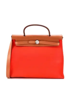 Hermès 31 Herbag Zip Leather And Toile - Orange