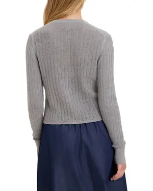 NIC+ZOE Pointelle Knit Cardigan With Pockets - Grey Heather