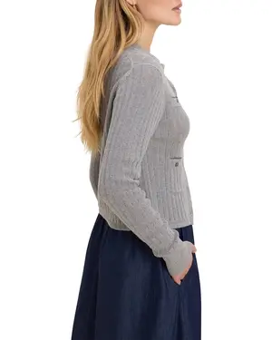 NIC+ZOE Pointelle Knit Cardigan With Pockets - Grey Heather