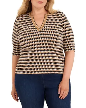 NIC+ZOE Angled Jacquard Sweater - Neutral Multi