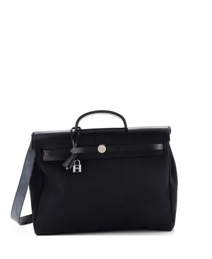 Hermès 39 Herbag Zip Leather And Toile - Black