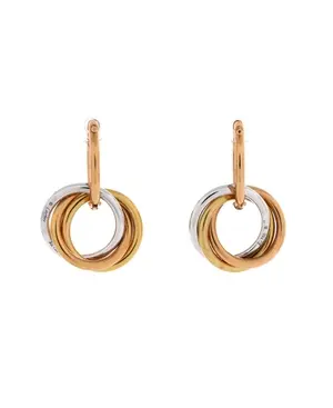 CARTIER Trinity Hoop Dangle Earrings 18k Tricolor With Diamonds